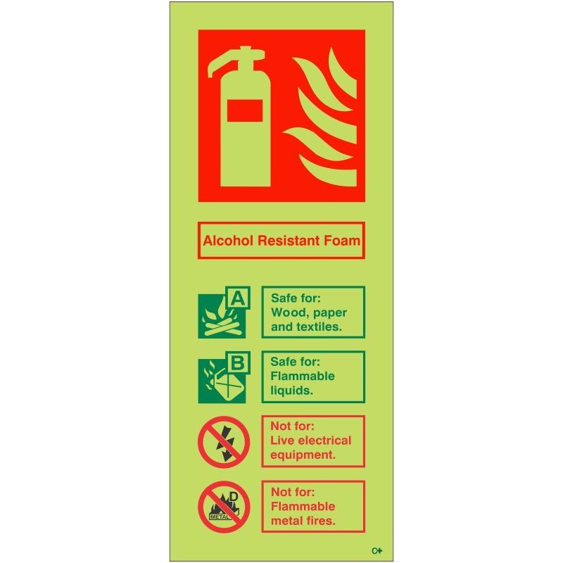 Glow In The Dark Alcohol Resistant Foam Fire Extinguisher ID Sign ...