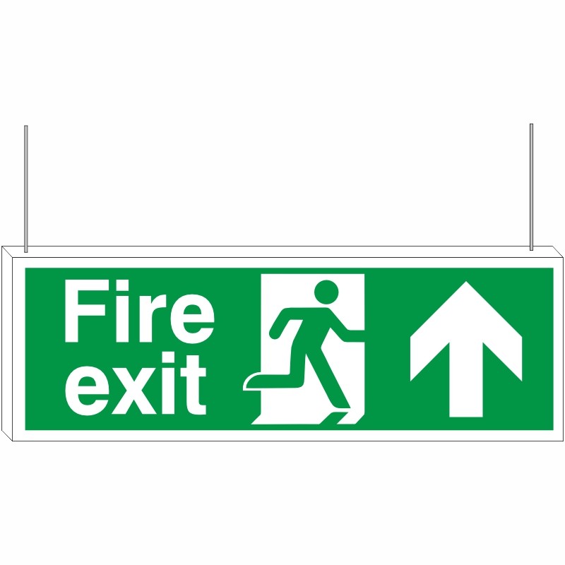 Fire Exit Up Arrow Double Sided Hanging Sign | HallMark Compliance LTD