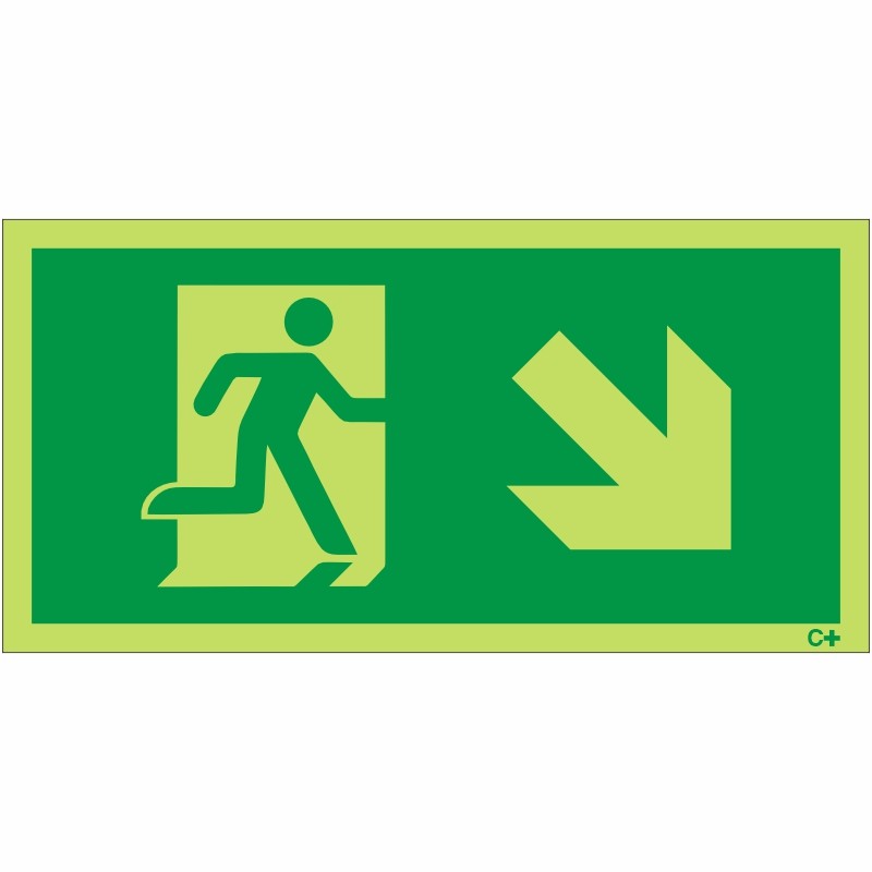Glow in the Dark Fire Exit Symbol Only With Arrow Down Right Sign ...