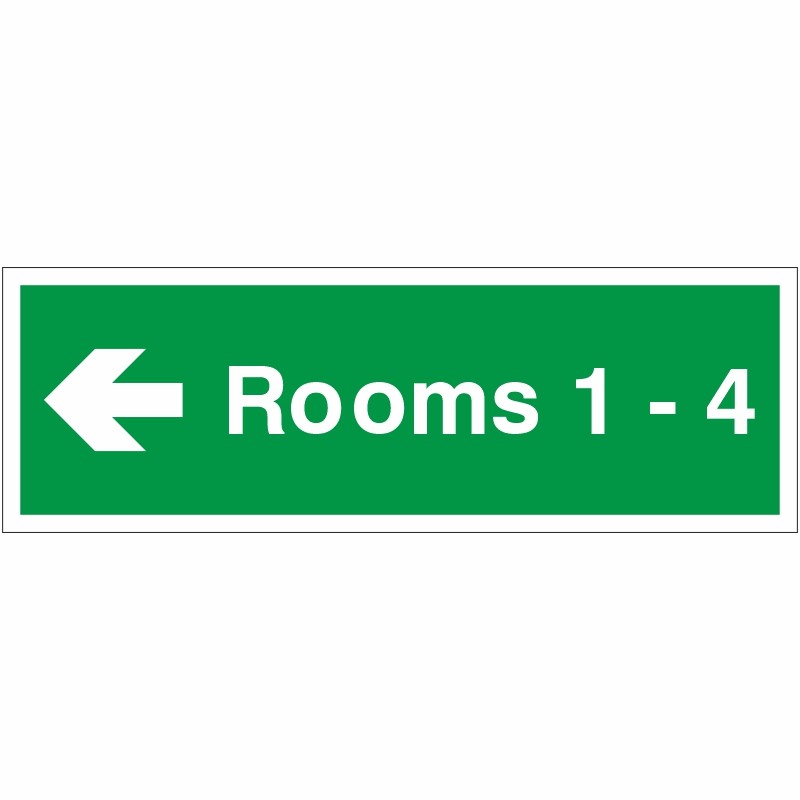 Rooms 1-4 (Arrow Left) Wayfinding Indicator Sign | HallMark Compliance LTD